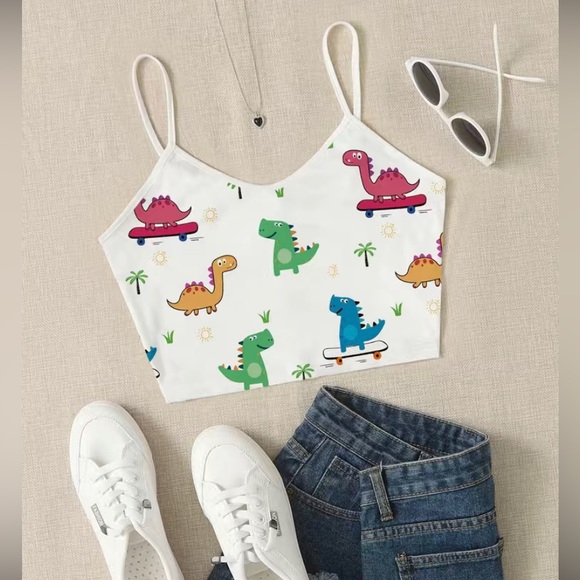 Boutique | Tops | Nwt Cartoon Dinosaur Crop Top Adjustable Straps ...